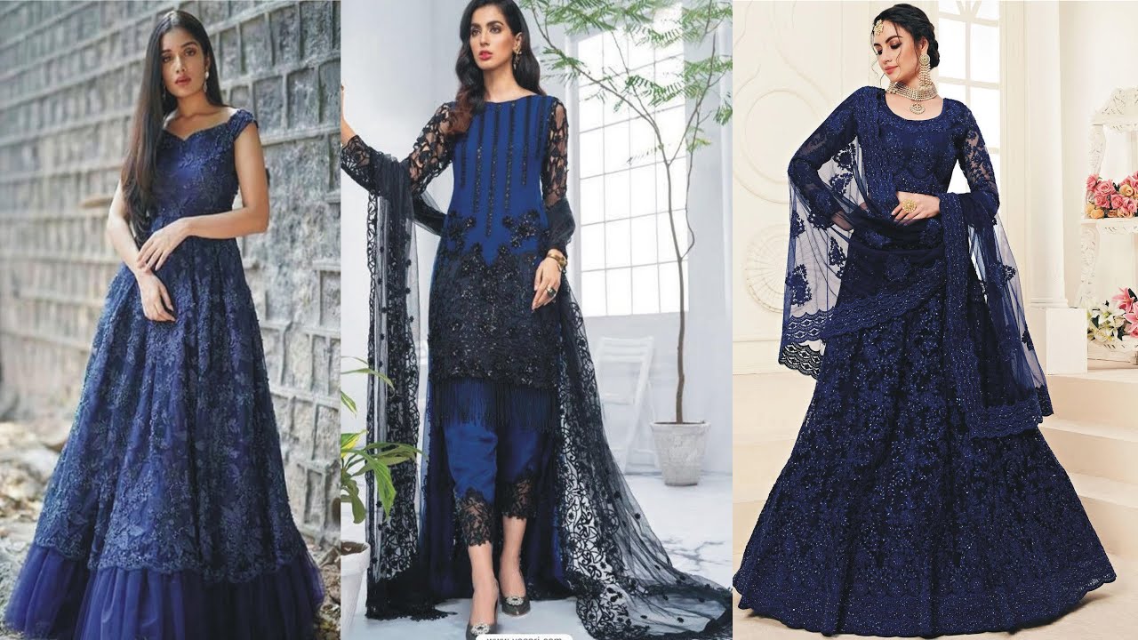 Latest Designer Blue Colour Dress Design Ideas | 2021 Dark And Light ...