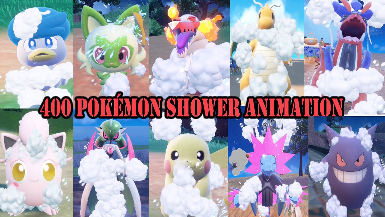 Pokemon Scarlet & Violet 400 pokemon scrub & shower animation - YouTube