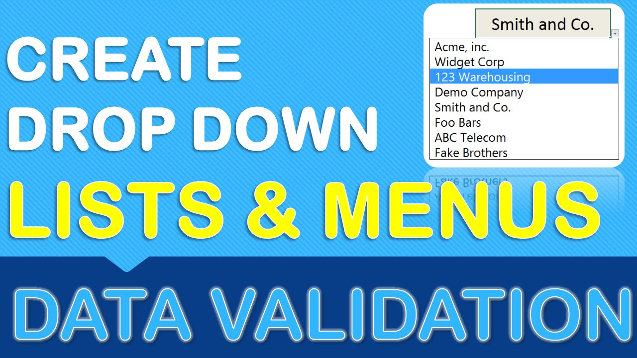 Data Validation Lists And Menus In Excel Youtube 8236