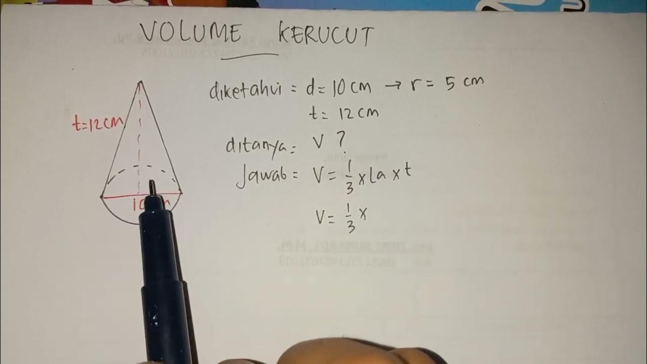 Cara Menghitung Volume Kerucut Berdiameter 10 cm Tinggi 12 cm - YouTube