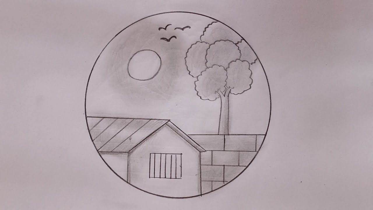 Step-by-Step Pencil Sketch Easy Circular Scenery #draw #art - YouTube