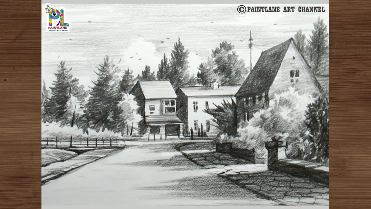 How to Draw and Shading A Street Art In The Landscape With Pencil ...