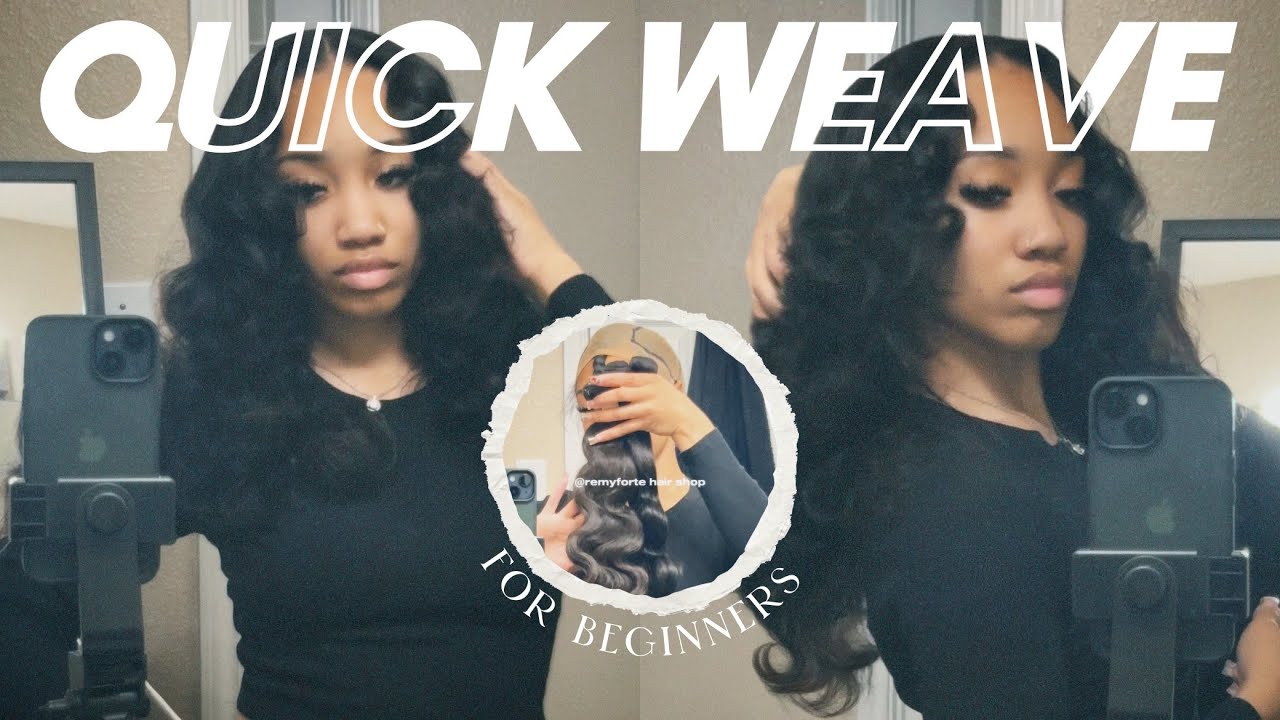 My very FIRST QUICK WEAVE INSTALL on myself | ft. REMYFORTE HAIR | Beginner FRIENDLY [no braid ...