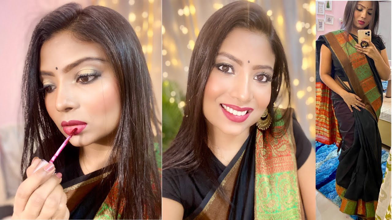 Indian Makeup in Cotton Saree || Easy and Simple Makeup - YouTube