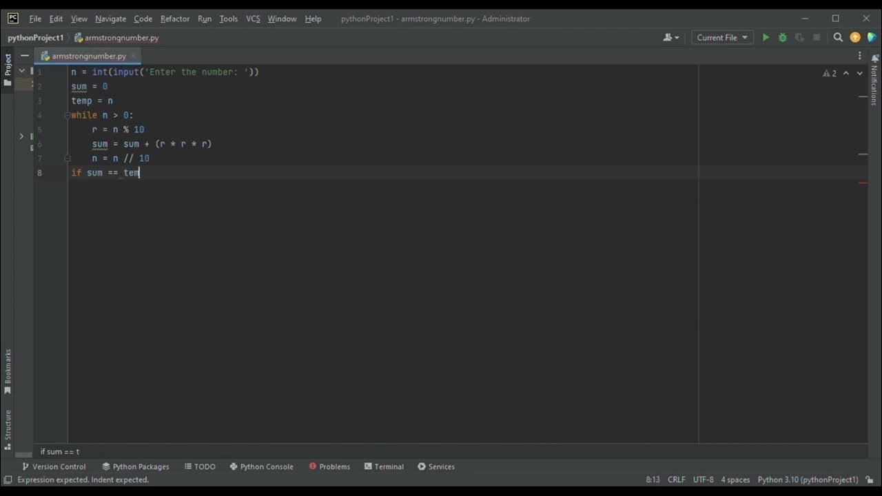 Armstrong Number Using Python Programming Languageeasy Way Youtube