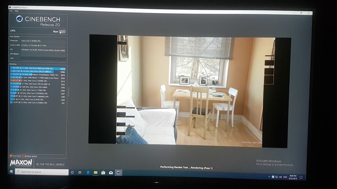 Intel® Core™ i7-8700k Cinebench R20 benchmark / 6 cores / 12 threads ...