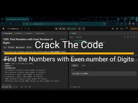 Find The Numbers With Even Number Of Digits || Leetcode Problem-1295 || Arrays || DSA - YouTube