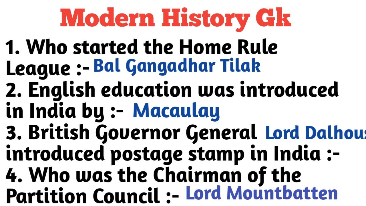 Indian History Gk // Modern History Gk // History Gk - YouTube