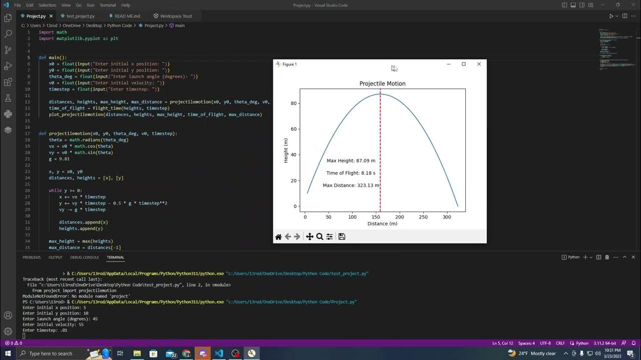 Python Projectile Motion Eng267 Youtube
