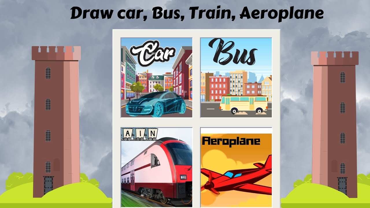 How to Draw a Car, Bus, Train, and Airplane | Easy Transportation ...