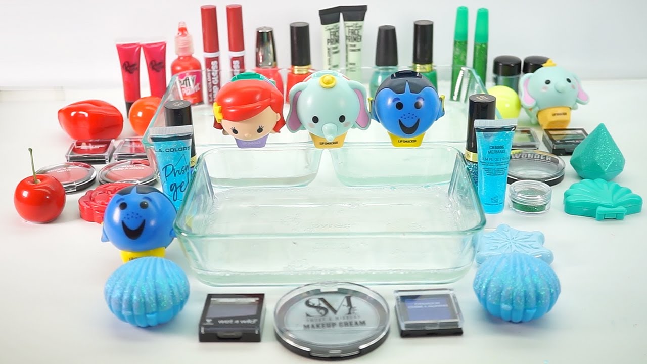 Red Vs Green vs Blue Mixing Makeup Eyeshadow into Clear Slime ASMR ...
