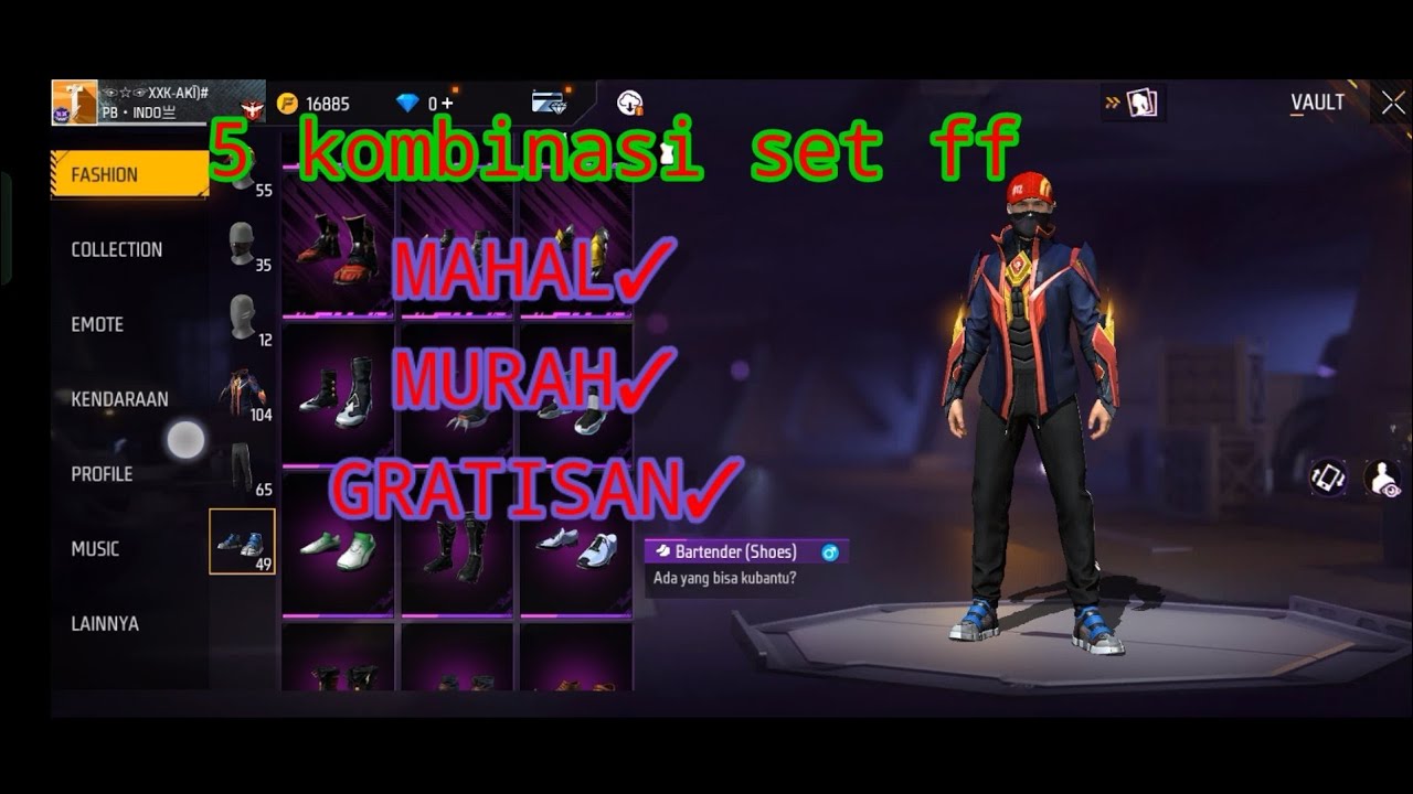 5 Kombinasi Set Free Fire gratisan.mahal.dan murah - YouTube