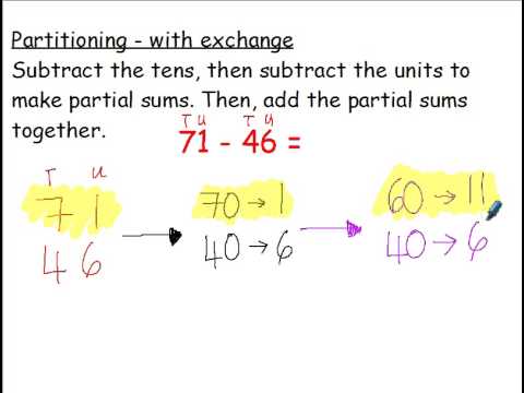 subtraction 7 Partitioning with exchange - YouTube
