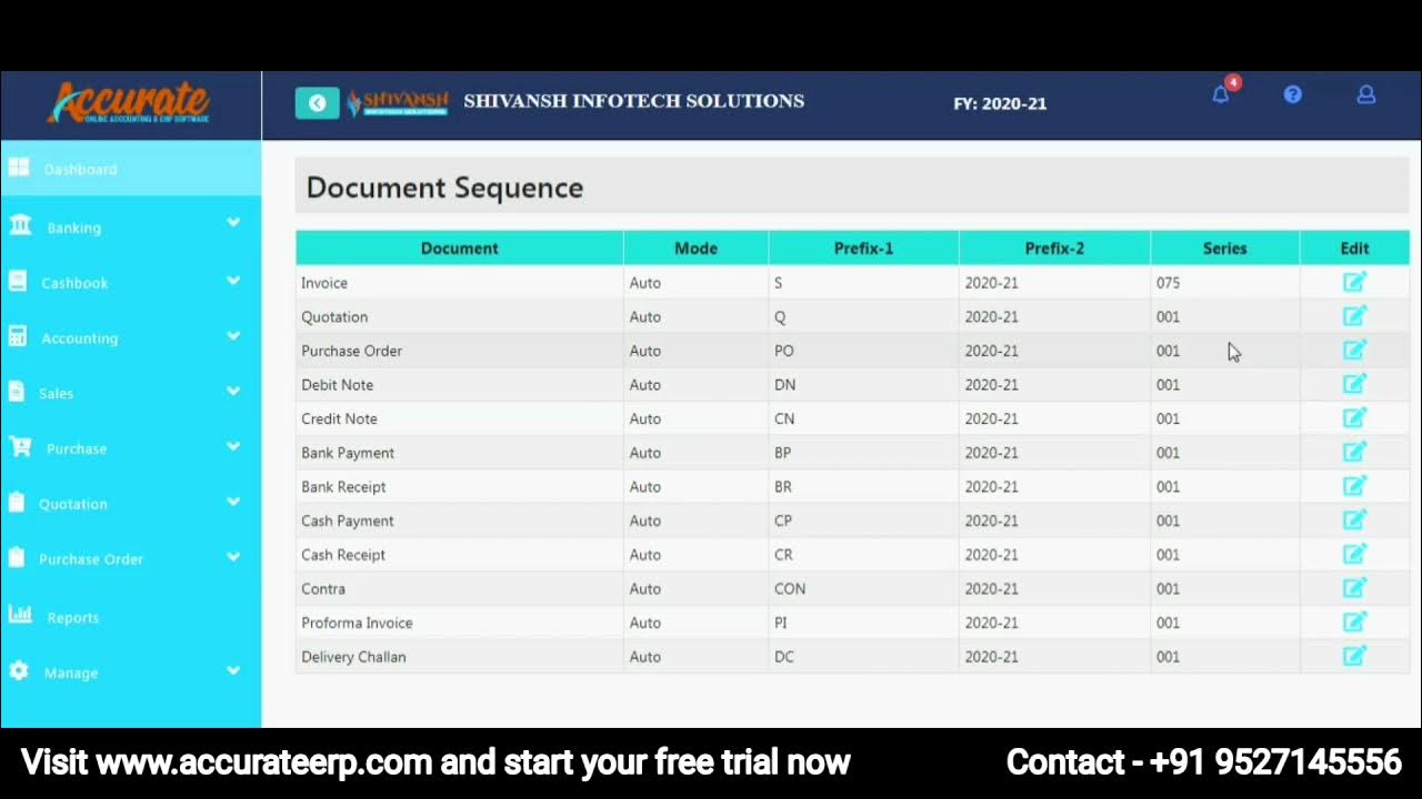 How to Create Document Sequence in ACCURATE ERP - YouTube