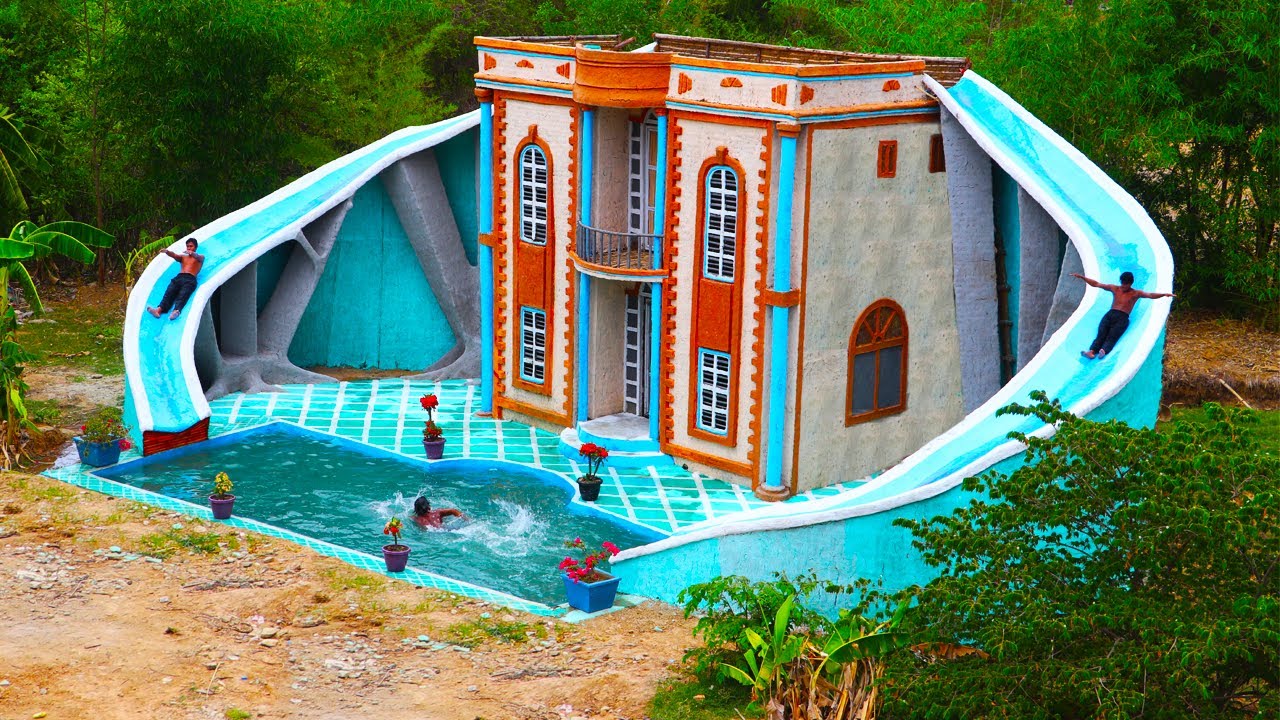 [ Full] Build Most Beautiful 2-Story Mud Villa, Swimming Pool & Twin ...