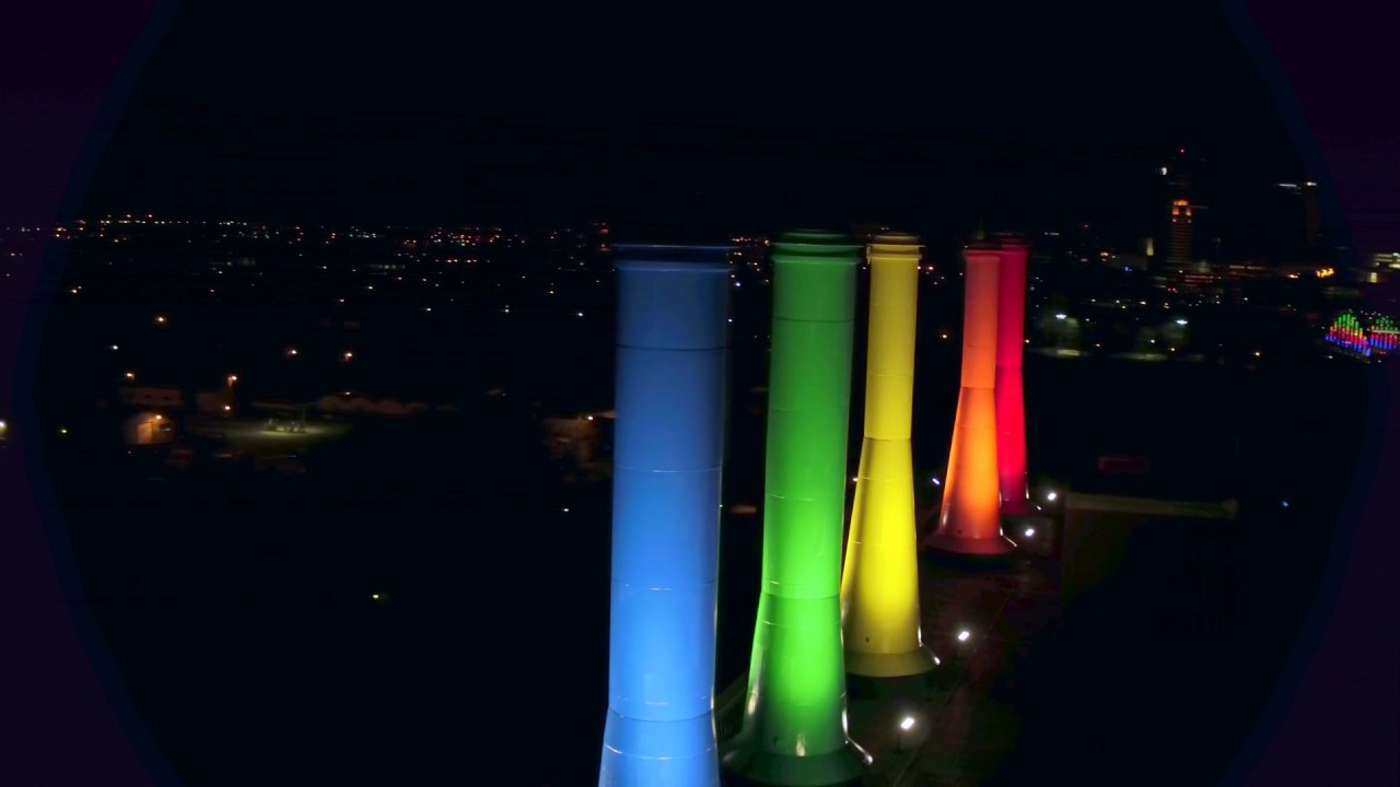 Science Central Smokestacks at night (see the color) - YouTube