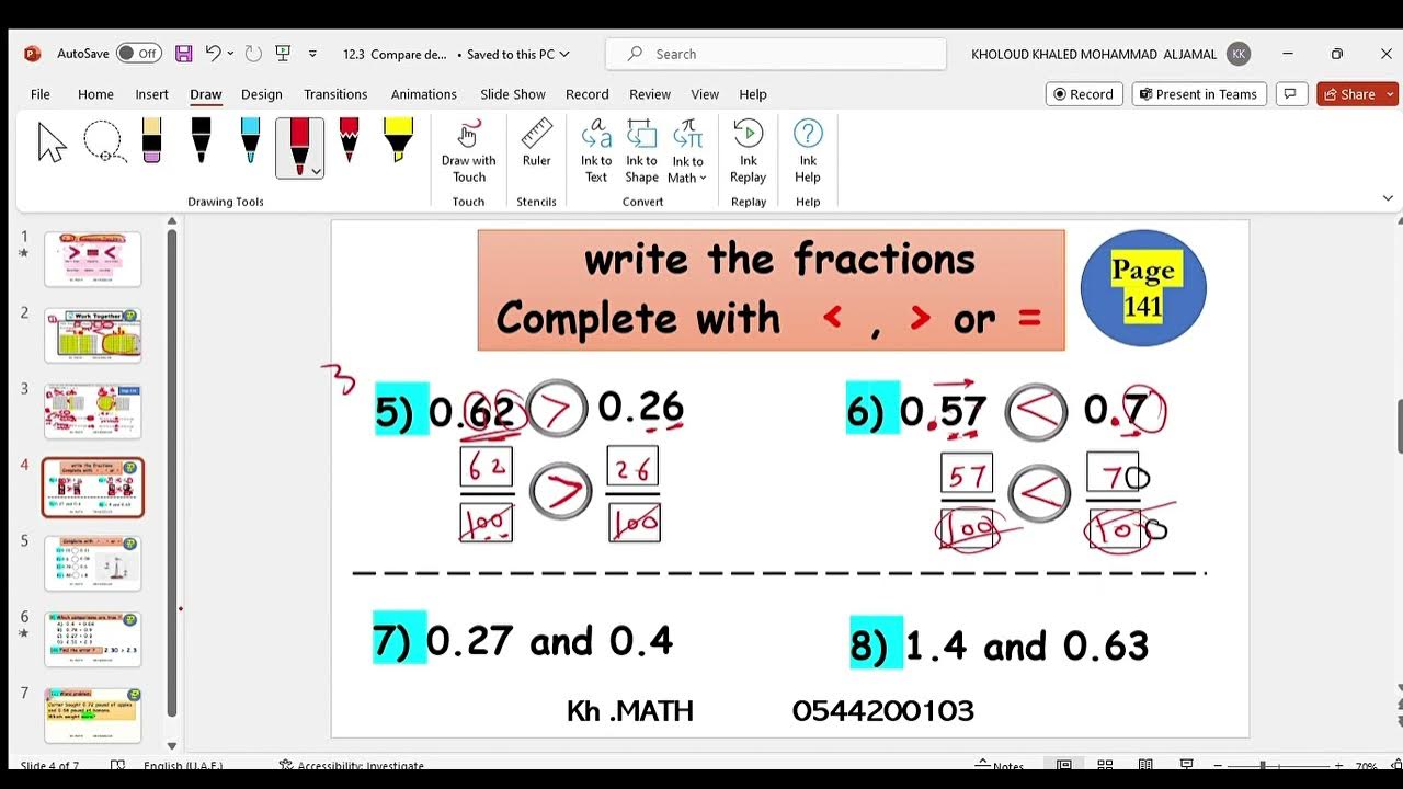 Grade 4 /12.3 Compare decimals - YouTube