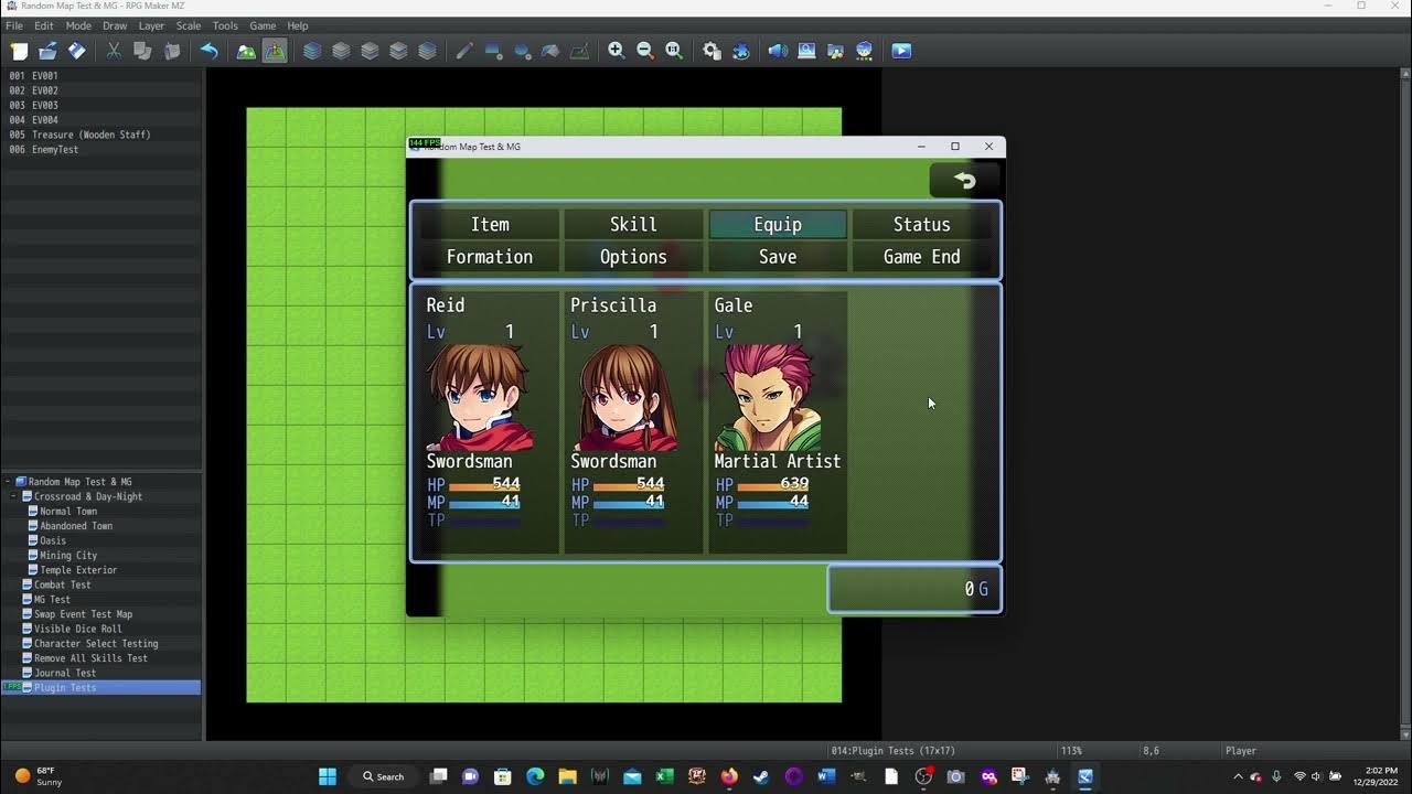 RPG Maker MZ Tutorial: Plugins AltMenuScreen & ChangeEquipOnBattleMZ - YouTube