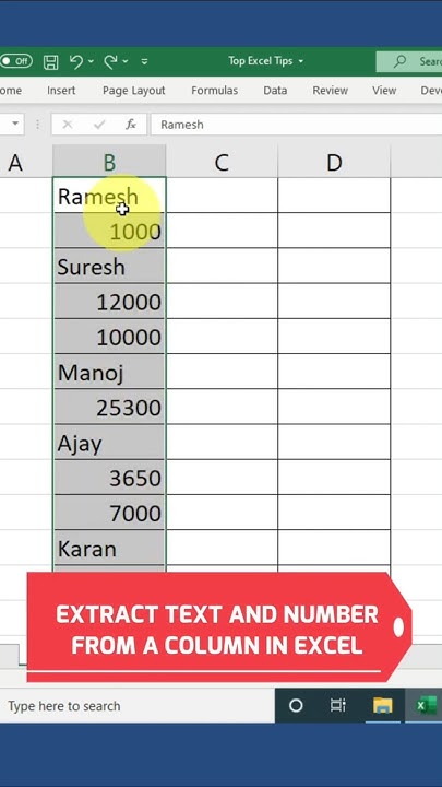 Extract Text And Number From A Column In Excel | Excel T N Formula ...