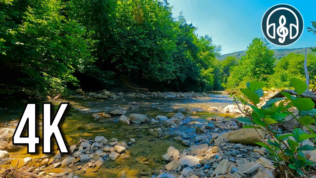 A spring mountain river with the gentle sound of water and the singing ...