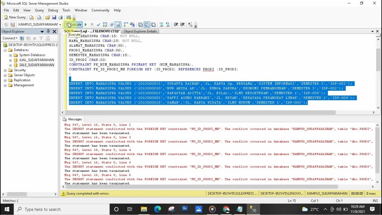 PEMBUATAN DATABASE KAMPUS DI MYSQL SERVER MANAGEMENT STUDIO DAN ...