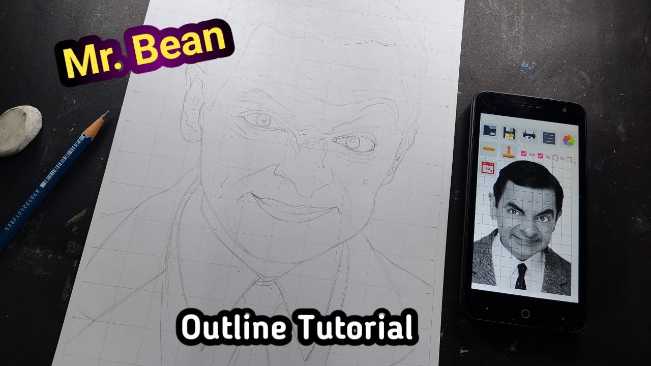 How to draw Mr Bean / Step by step outline tutorial for beginners # ...
