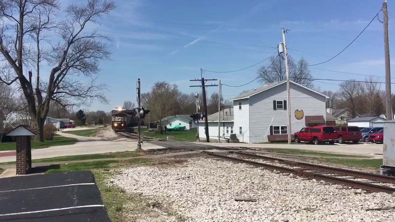 NS 8459 Leads a grain train with GMTX 409 in mid train (Greentown IN ...