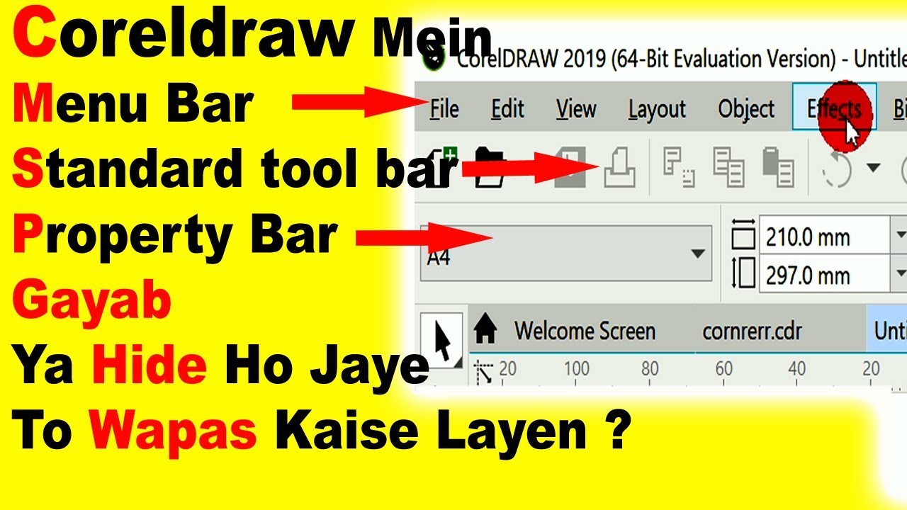CorelDRAW 2019 Mein Menu Bar,Standard,Property,Status Bar Hide Ya Gayab ...