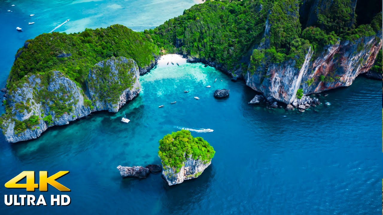 4K Video Ultra HD - Fly Away to a Tropical Island -Relaxing Music Along ...