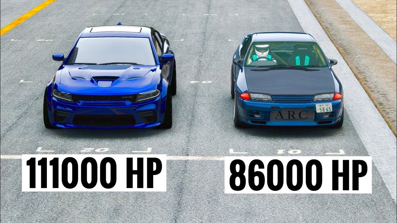 110000 HP Dodge Charger SRT Widebody vs 80,000HP Nissan Skyline R32 GT ...