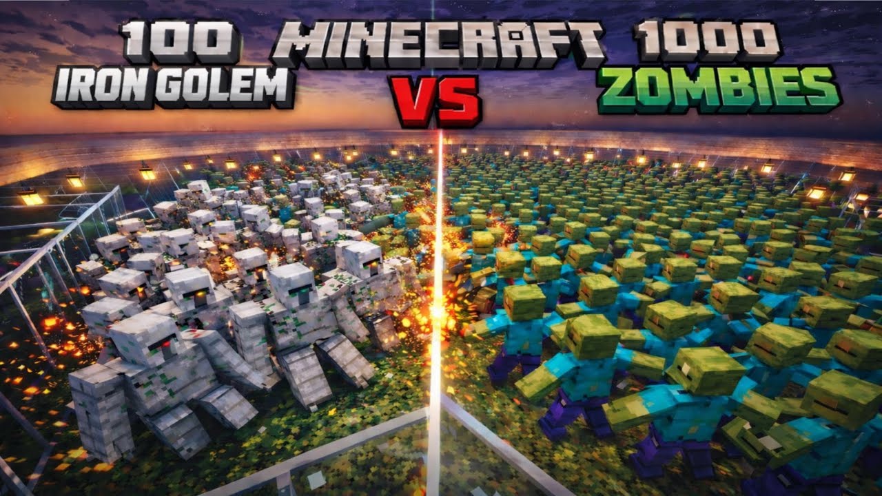 Minecraft Experiment | 100 Iron Golems vs 1000 Zombies | @saynalogaming ...