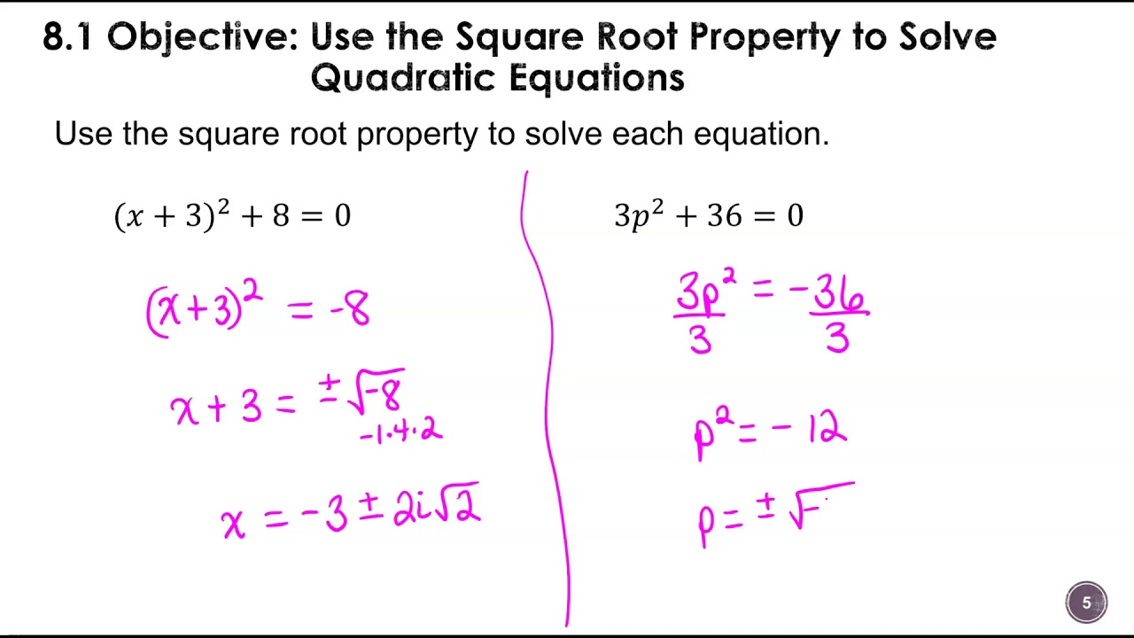 8 1 Solving Quadratic Equations Square Root Property YouTube