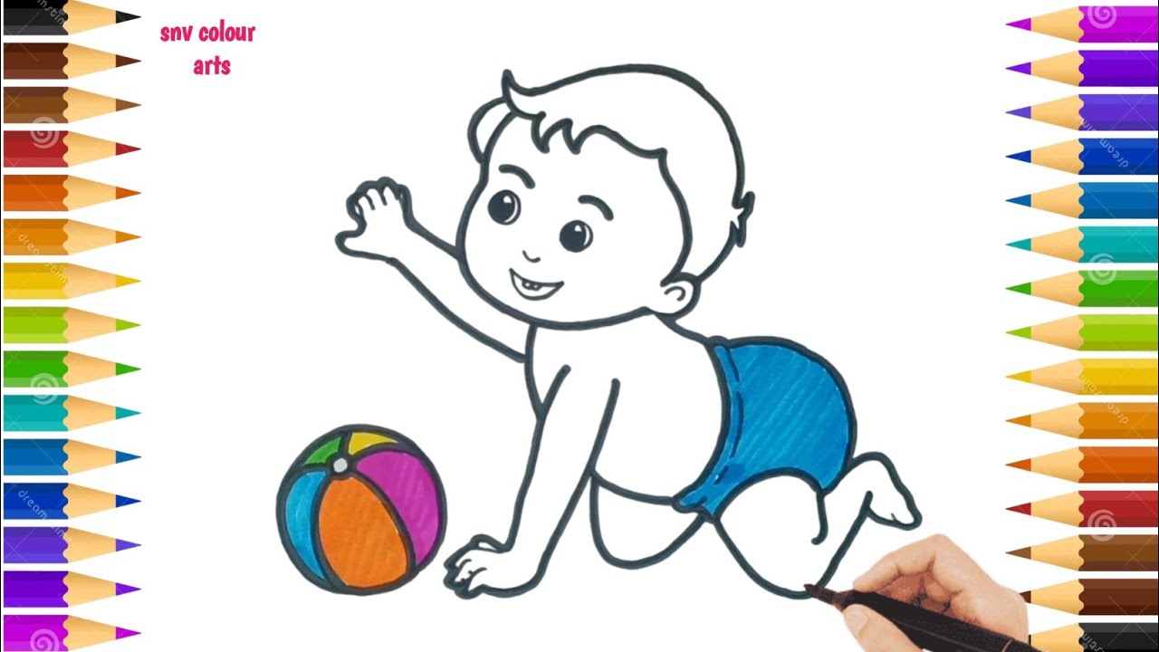 Drawing and Coloring a Cute Little Baby Playing Ball 👶🏻⚽⛹🏻‍♂️🍼🌈 ...