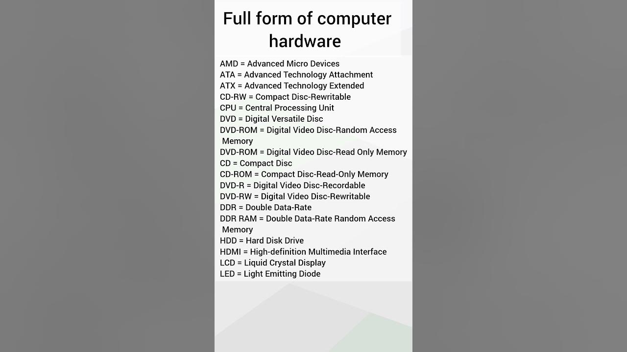 full forms related to computer hardware #computercourse #shortsfeed #short #shortfeed #ytshorts ...