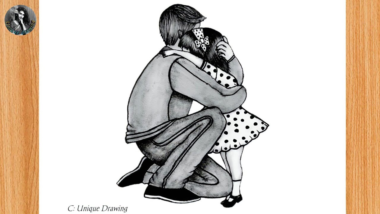 Drawing Tutorial-Father and daughters love . How to draw father and ...