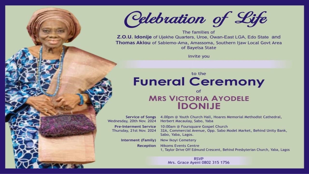 PRE-INTERMENT OF MRS VICTORIA AYODELE IDONIJE - YouTube