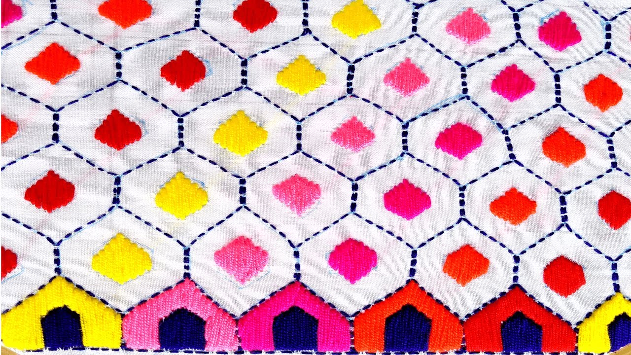 Beautiful Phulkari dupatta design drawing and stitching tutorial for ...