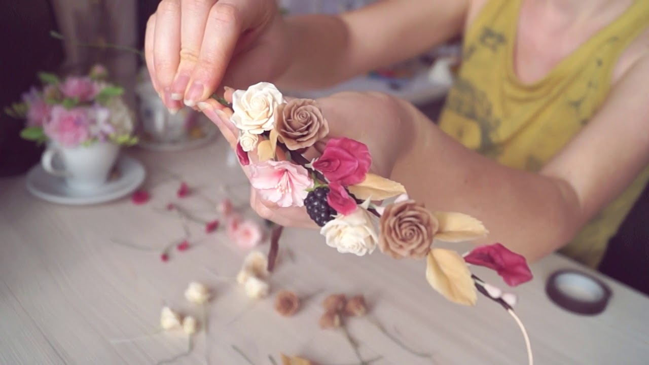 Making a flower crown from cold porcelain | Clay flowers - YouTube