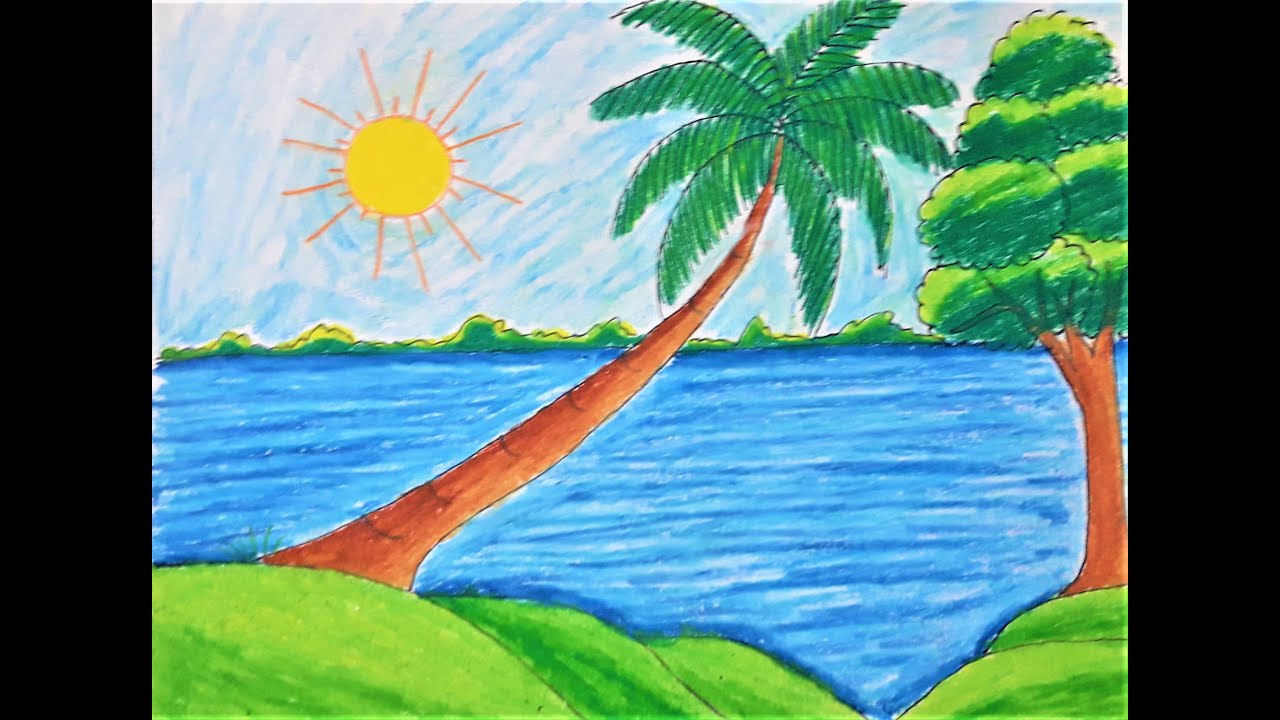 how to draw landscape scenery | simple scenery drawing - YouTube