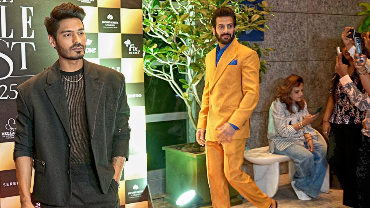 digvijay rathee And Karan Veer Mehra Black in Yellow Dress Arrives at ...