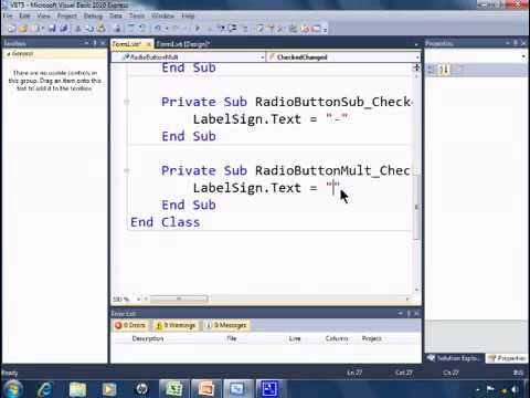 Visual Basic 2010 Express Tutorial 5 Simple Calculator Part 2 RadioButtons 2 - YouTube
