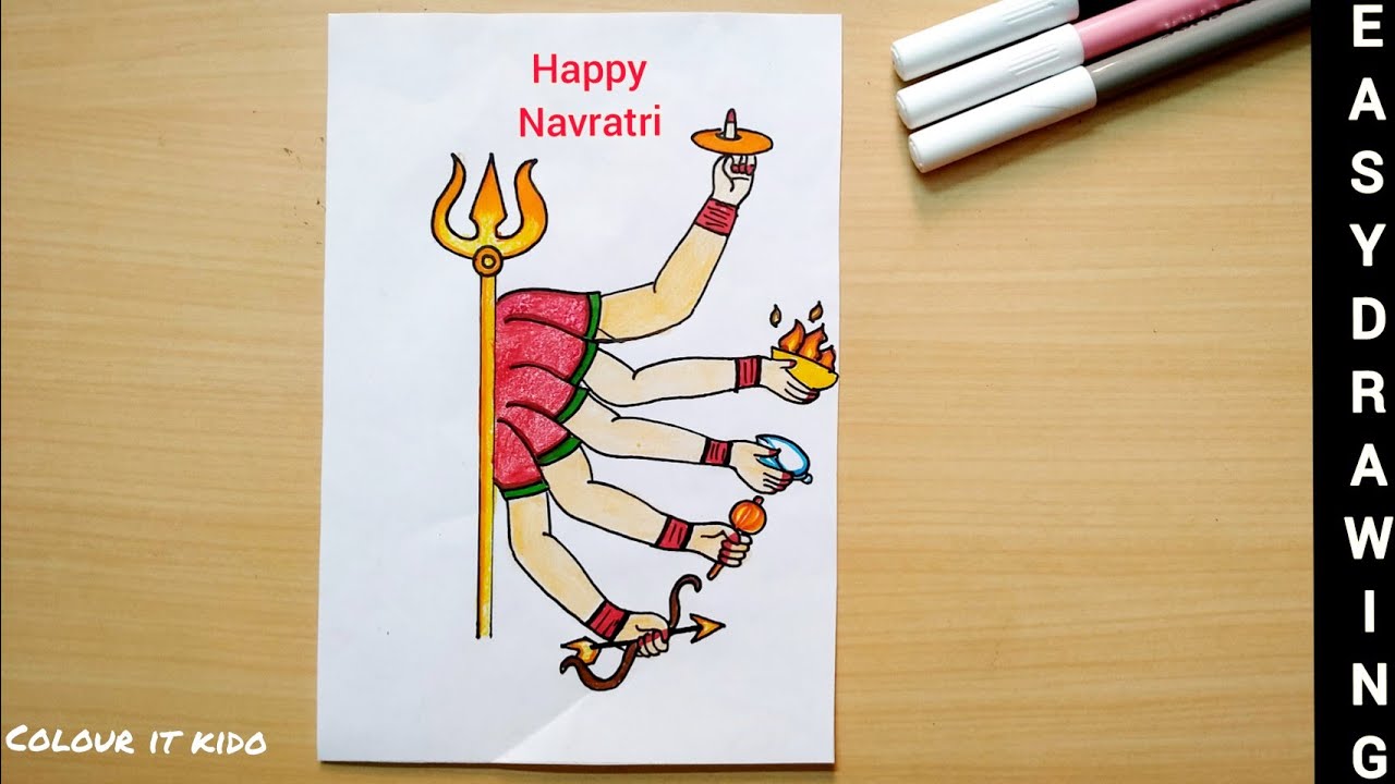 Happy Navratri Drawing | Chaitra Navratri Greeting card Drawing | Happy ...