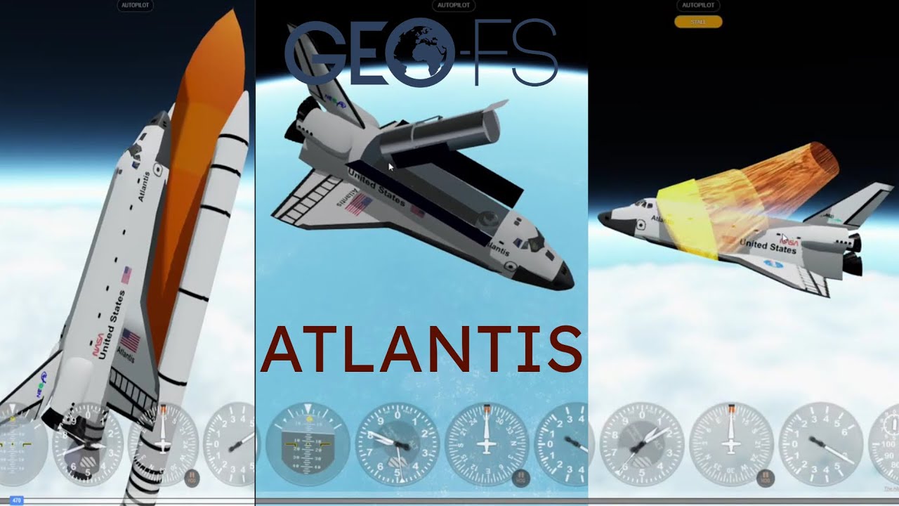 GEO-FS space shuttle Atlantis flight and partial orbit - YouTube