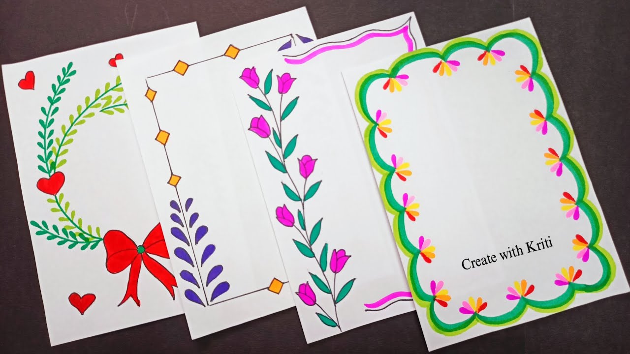 4 simple border design for project file | New First page design for ...