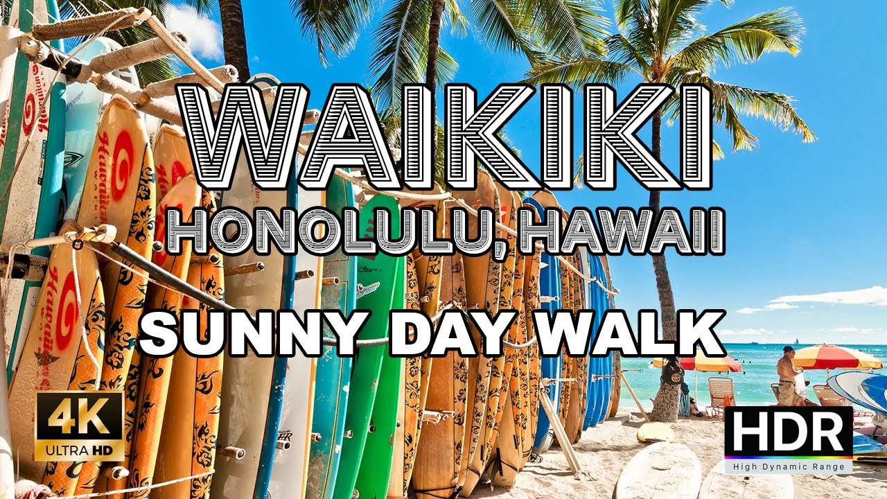 Sunny day in Waikiki : Honolulu Hawaii Daytime Walk along the Beach in ...