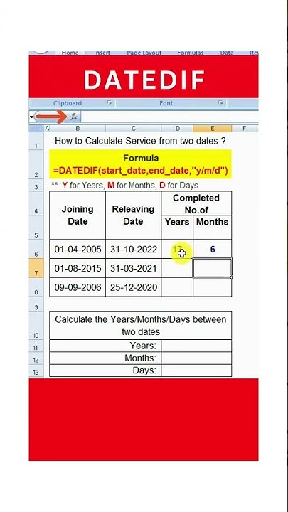 DATEDIF Function /No of days,months,years calculation/Excel formulas /Tip of the day/Excel ...