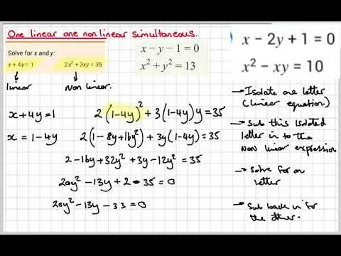 One linear one nonlinear simultaneous equation 1 - YouTube