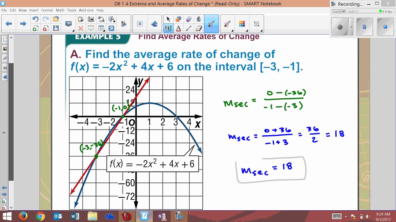 1-4 Example 5 Secant Lines and Average Rate of Change - YouTube