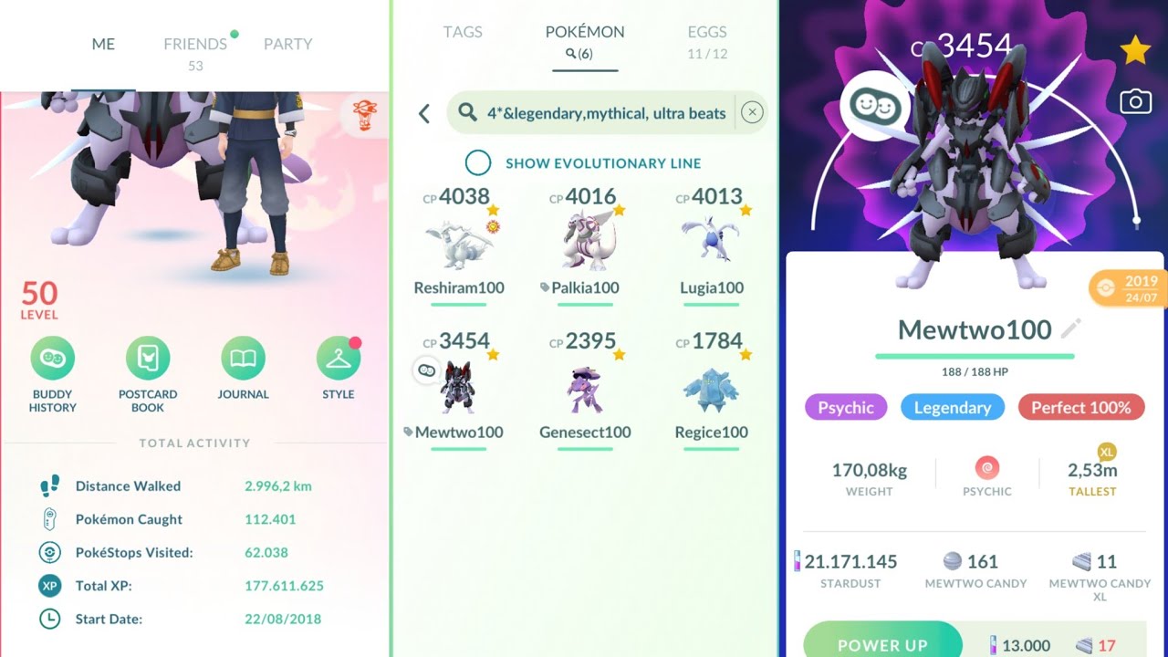 Pokémon Go Account Level 50 Hundo ( Mewtwo Armored, Lugia, Reshiram ...