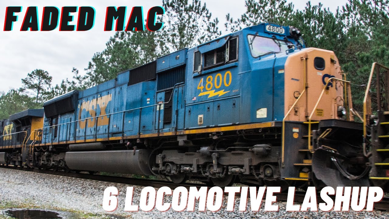 CSXT Q411 Flies Through Eastover, NC With Six Locomotives Including Faded YN2 AC44CW And Flared ...